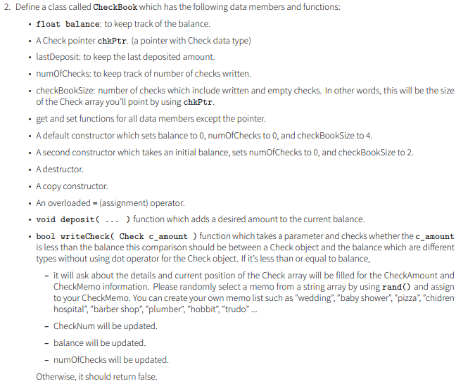 Solved 2. Define a class called CheckBook which has the | Chegg.com