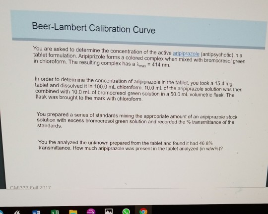 Solved Beer-Lambert Calibration Curve You are asked to | Chegg.com