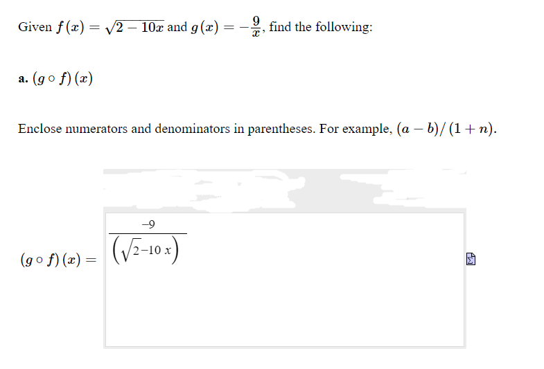 Solved Given f(x)=2-10x2 ﻿and g(x)=-9x, ﻿find the | Chegg.com