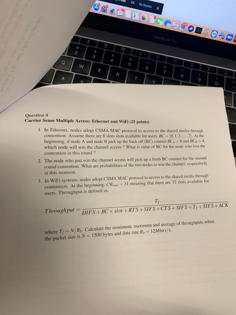 Solved 2uestion 4 Carrier Sense Multiple Access: Ethernet | Chegg.com