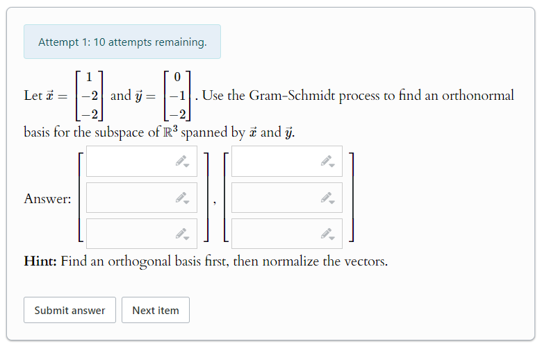Solved Attempt 1: 10 ﻿attempts remaining.Let vec(x)=[1-2-2] | Chegg.com