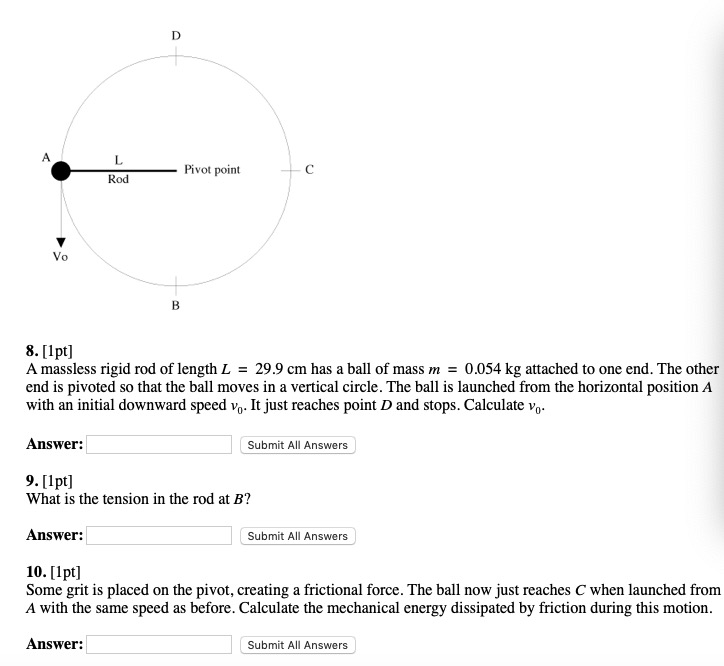 Solved — Pivot point Rod 8. [1pt] A massless rigid rod of | Chegg.com