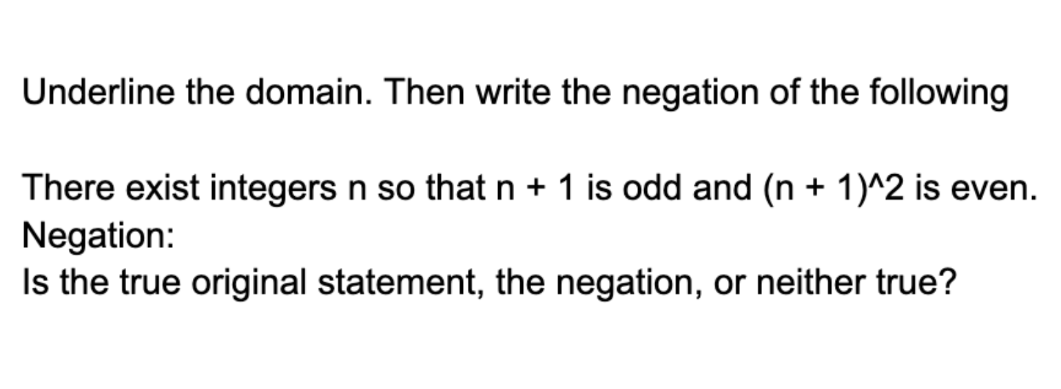 Solved Underline the domain. Then write the negation of the | Chegg.com