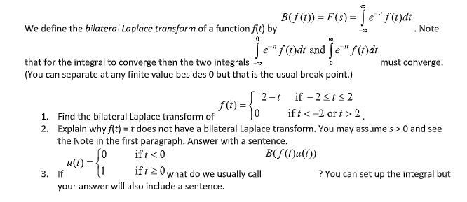 Solved We define the bilateral Laplace transform of a | Chegg.com
