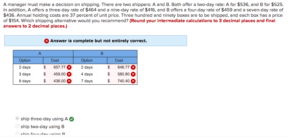 Solved A manager must make a decision on shipping. There are | Chegg.com