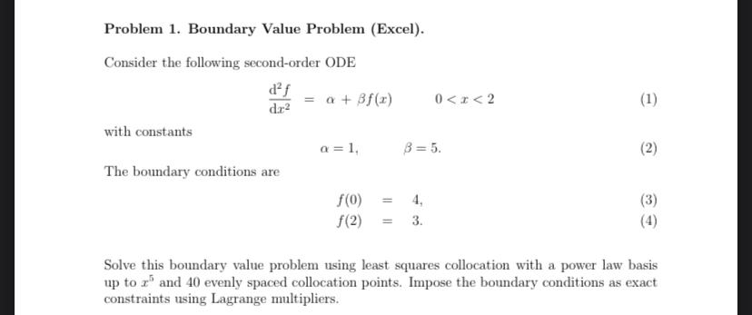 Problem 1. Boundary Value Problem (Excel). Consider | Chegg.com