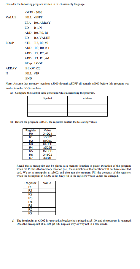 Consider the following program written in LC-3 | Chegg.com