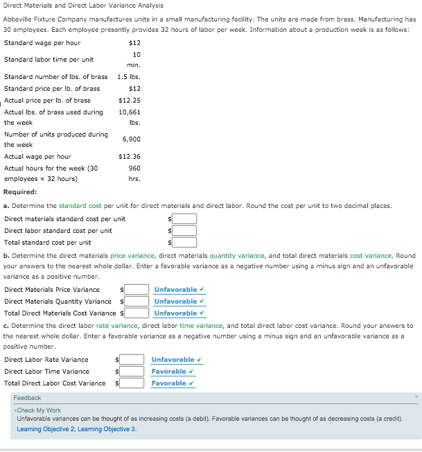 Solved Direct Materials and Direct Labor Variance Analysis | Chegg.com