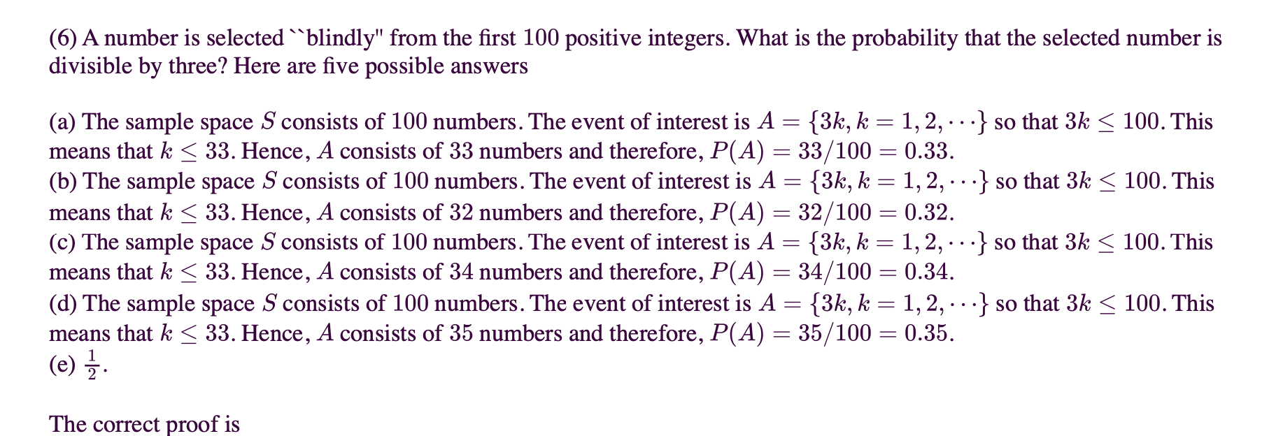 Solved (6) A number is selected "blindly" from the first 100 | Chegg.com