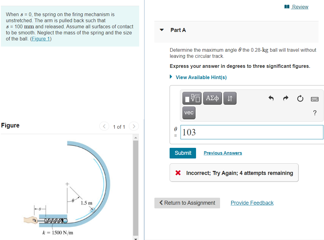 Solved Review When s = 0, the spring on the firing mechanism | Chegg.com