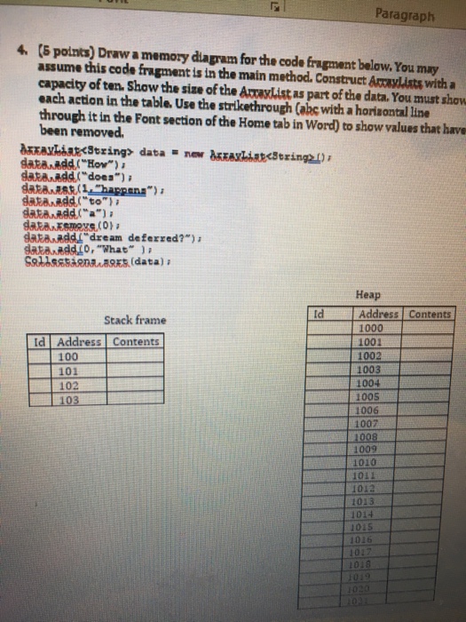Solved Draw a memory diagram for the code fragment below. | Chegg.com