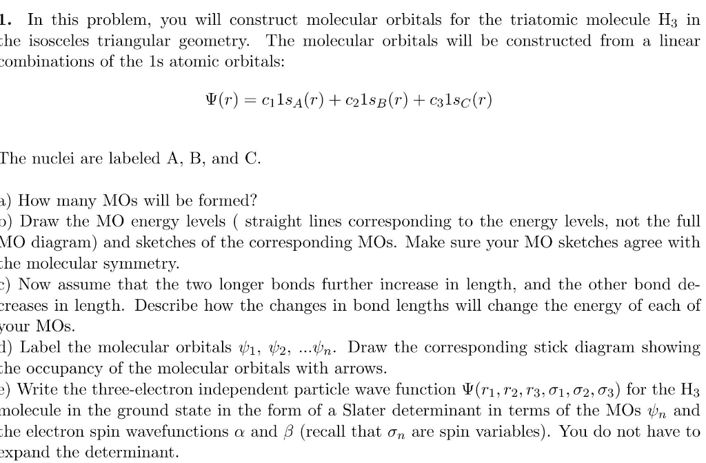 1. In this problem, you will construct molecular | Chegg.com