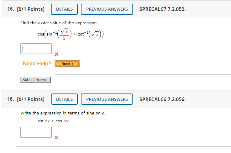 Solved 15. [0/1 Points) DETAILS PREVIOUS ANSWERS SPRECALC7 | Chegg.com