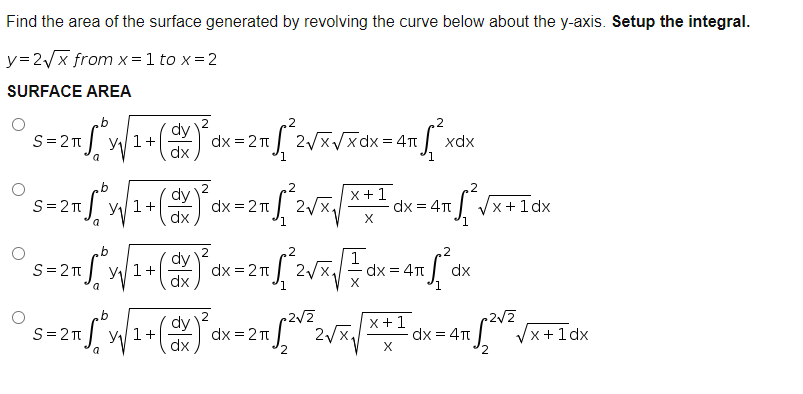 Solved Find the area of the surface generated by revolving | Chegg.com