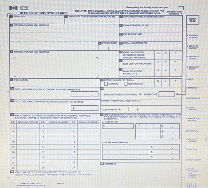 Solved Assignment 3: Record of Employment Assignment | Chegg.com