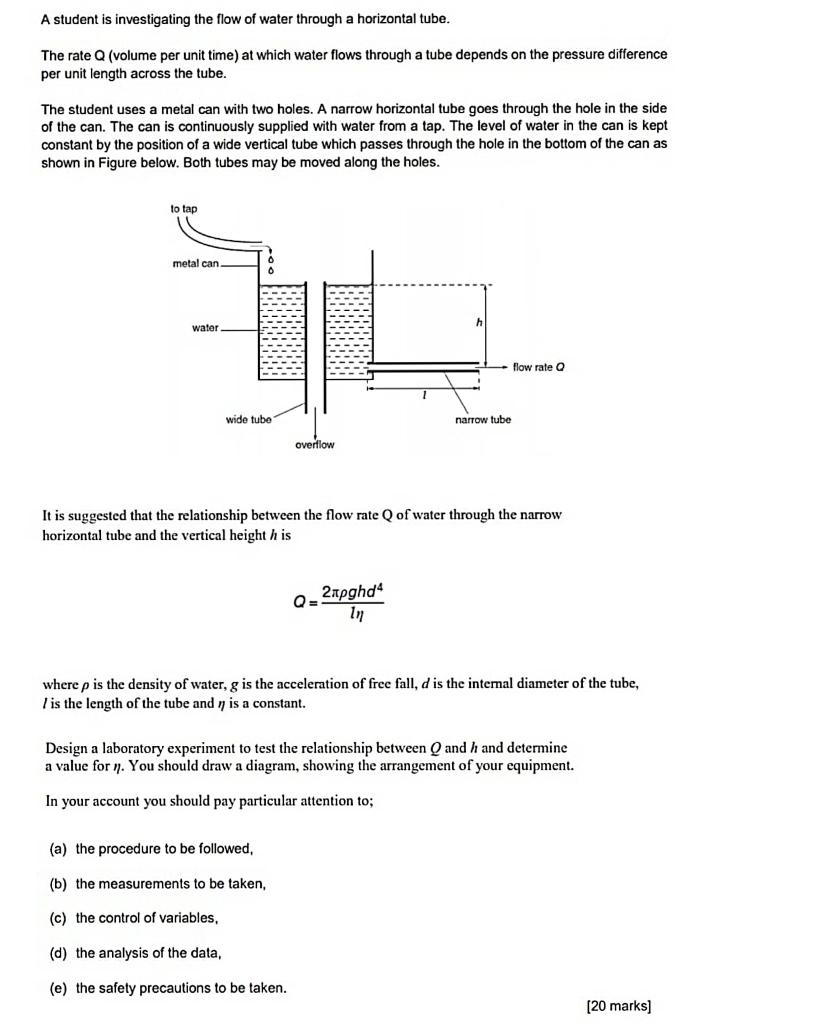 Solved A student is investigating the flow of water through | Chegg.com