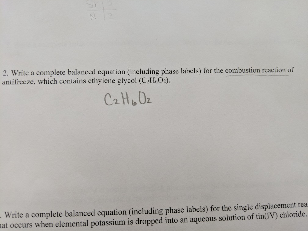 Solved 2. Write a complete balanced equation (including | Chegg.com