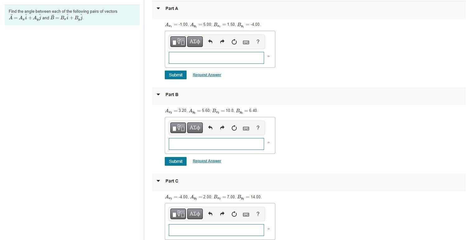 Solved Find the angle between each of the following pairs of | Chegg.com