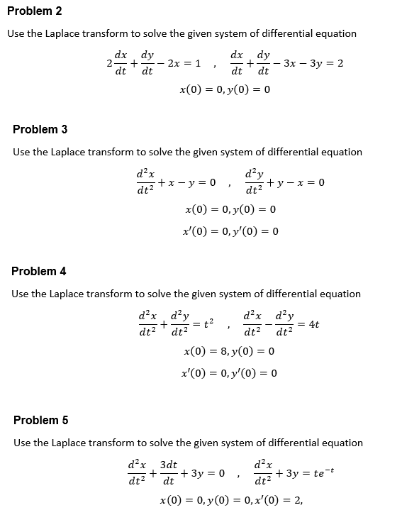 Solved Use the Laplace transform to solve the given system | Chegg.com