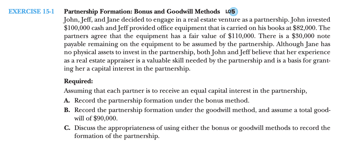 Solved Partnership Formation: Bonus and Goodwill Methods Lo5 | Chegg.com
