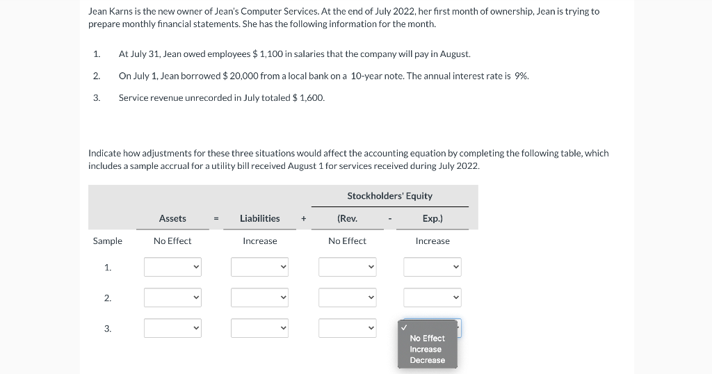 Solved Jean Karns is the new owner of Jean's Computer | Chegg.com