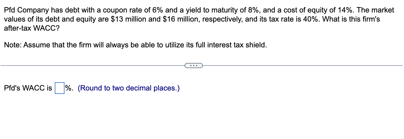 Solved Pfd Company has debt with a coupon rate of 6% and a | Chegg.com