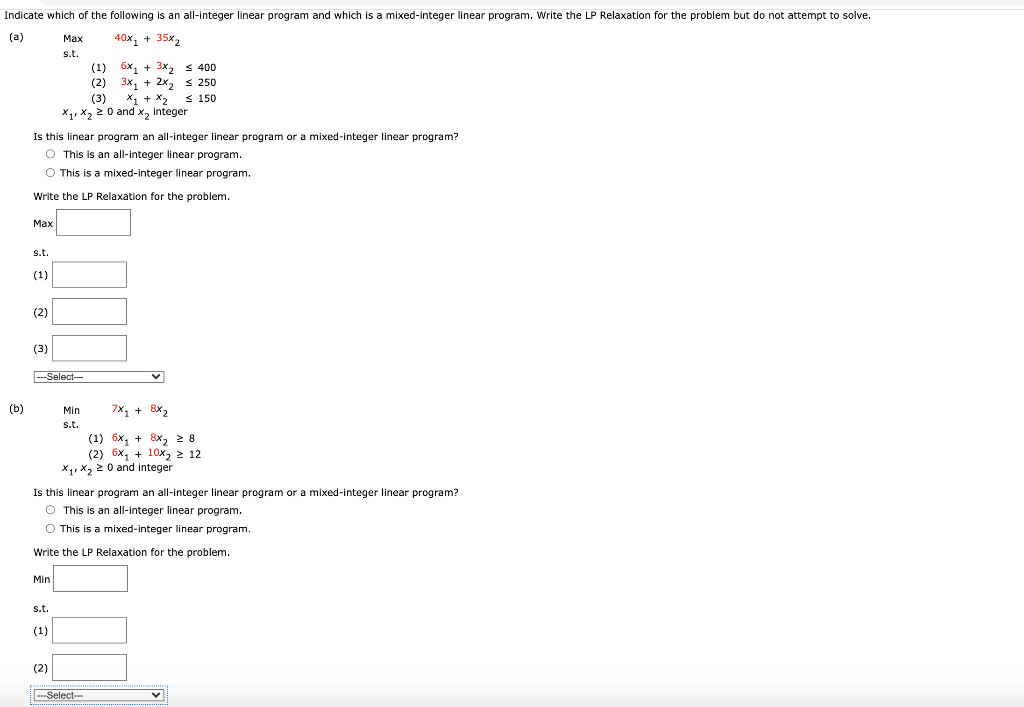 Solved Indicate which of the following is an all-integer | Chegg.com