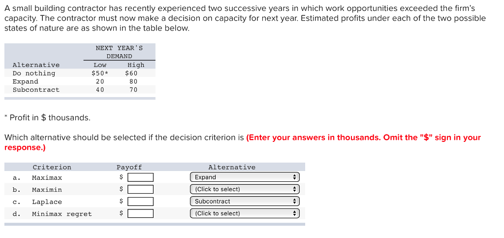 Solved A small building contractor has recently experienced | Chegg.com