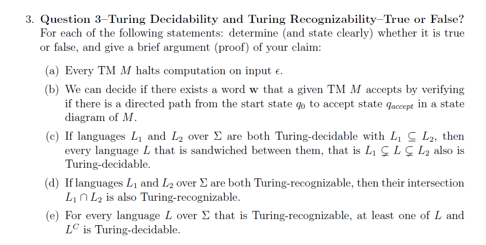 Solved Question 3-Turing Decidability and Turing | Chegg.com