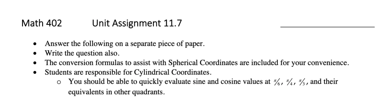 Solved Math 402 Unit Assignment 11.7 . Answer the following | Chegg.com
