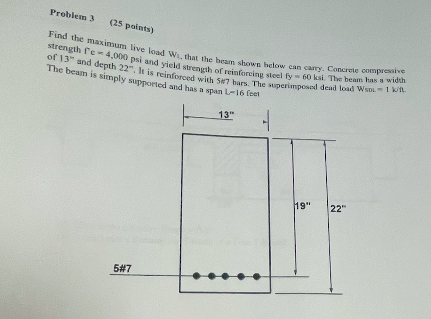 Solved Find the maximum live load WL, that the beam shown | Chegg.com