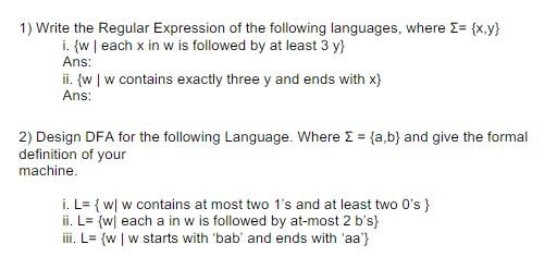 Solved 1) Write the Regular Expression of the following | Chegg.com