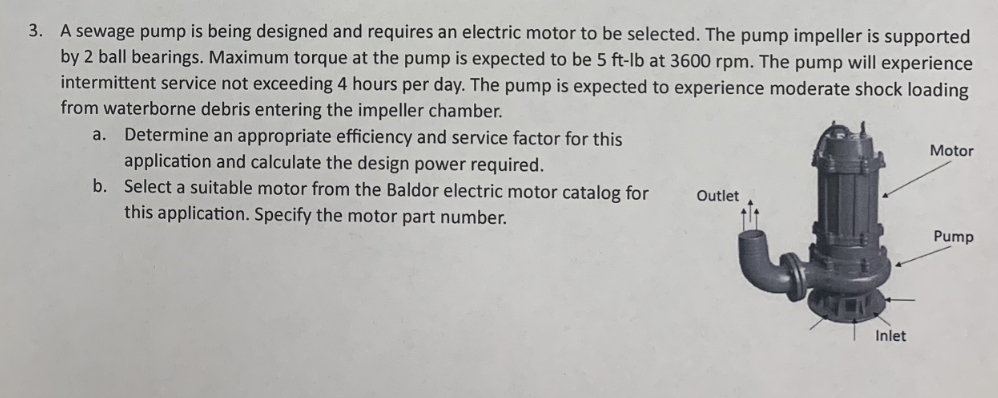 Solved 3. A sewage pump is being designed and requires an | Chegg.com