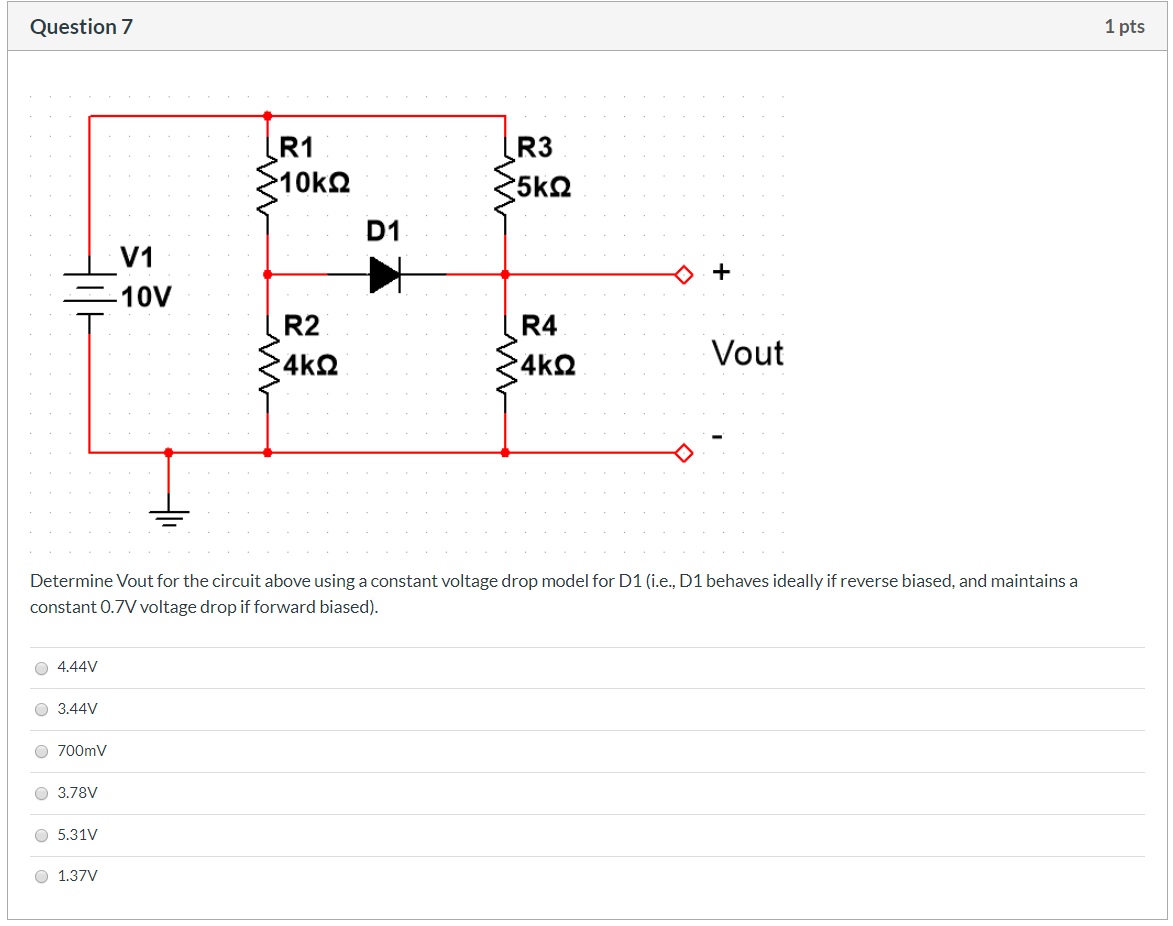 Solved Question 5 1 pts R1 V1. D1. 5V 5 V ..... . . . . . . | Chegg.com