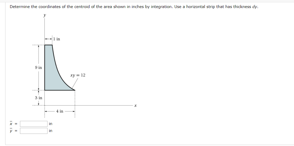 Solved Determine the coordinates of the centroid of the area | Chegg.com