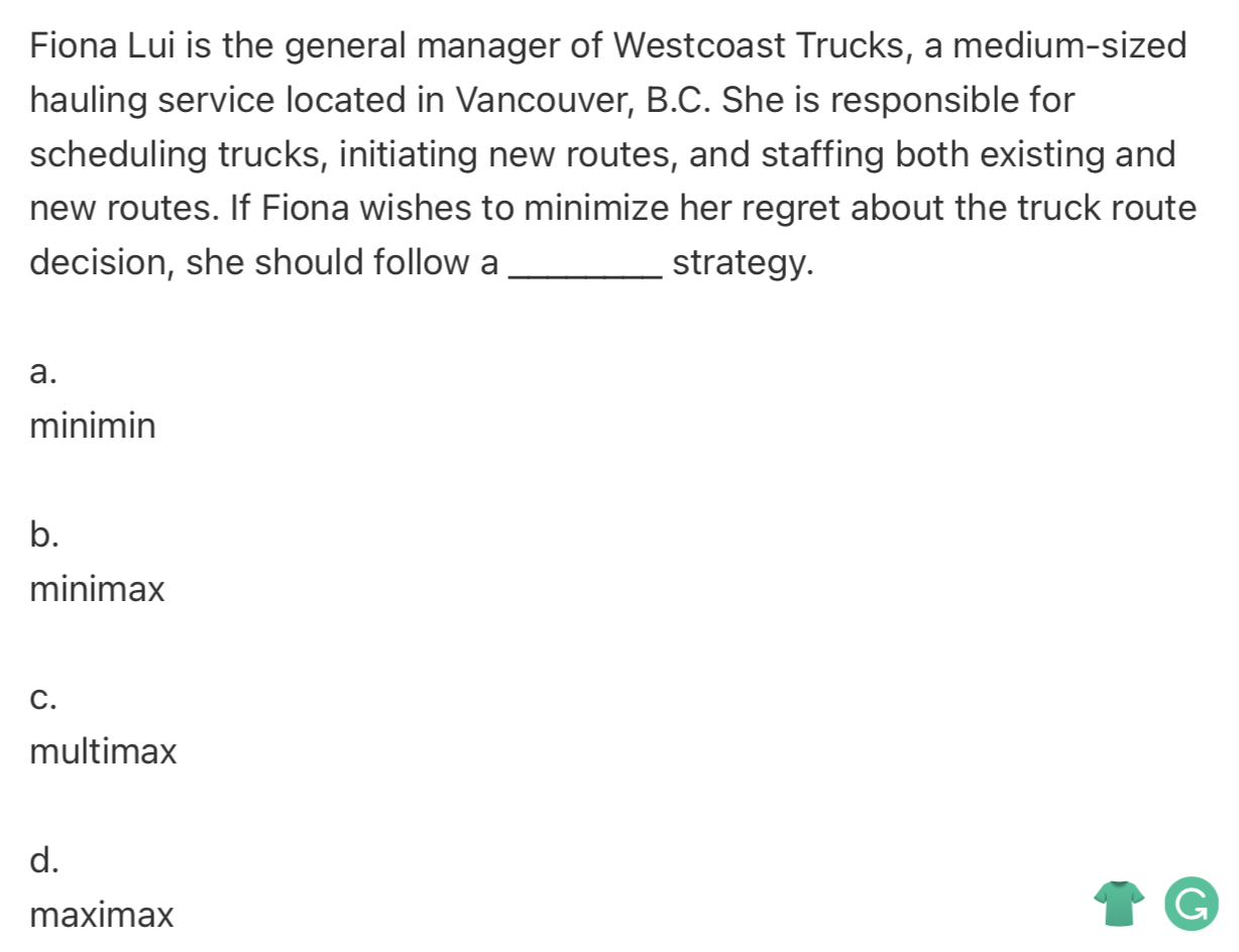 Solved Fiona Lui is the general manager of Westcoast Trucks, | Chegg.com