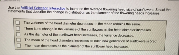 Use the Artificial Selection Interactive to increase | Chegg.com