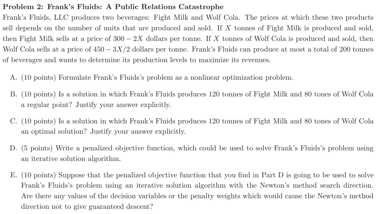 Problem 2: Frank’s Fluids: A Public Relations | Chegg.com