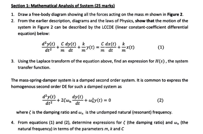 Solved Figure 2: A single mass-spring-damper system In | Chegg.com