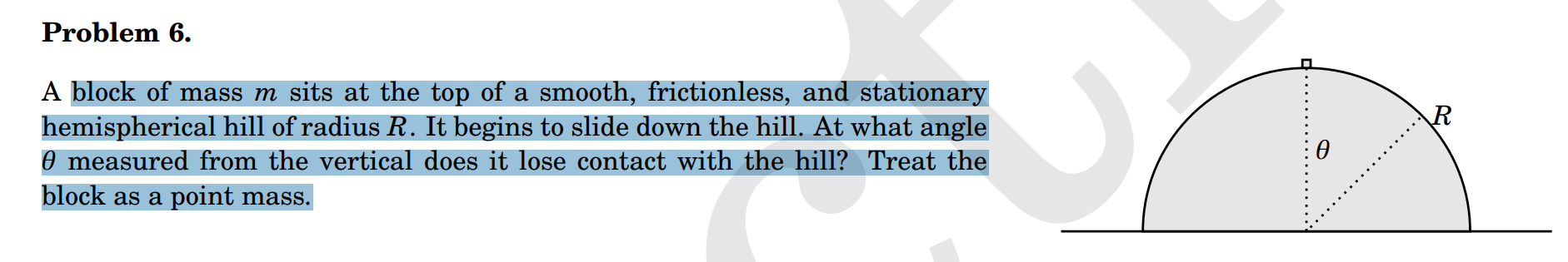 Solved block of mass m sits at the top of a smooth, | Chegg.com