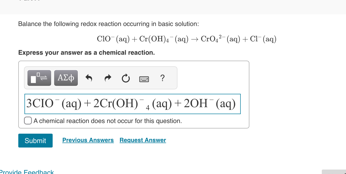 Solved Balance the following redox reaction occurring in | Chegg.com