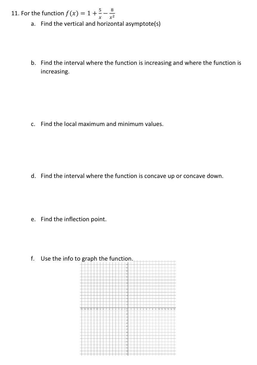 Solved 11. For the function f(x) = 1 + a. Find the vertical | Chegg.com