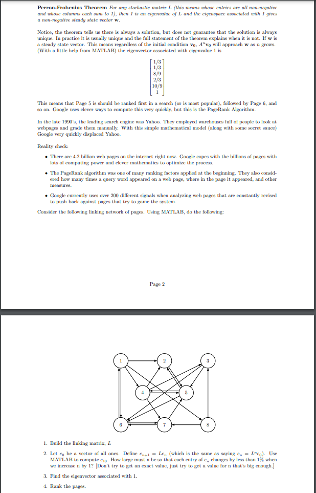 Perron-Frobenius Theorem For any stochastic matrix L | Chegg.com