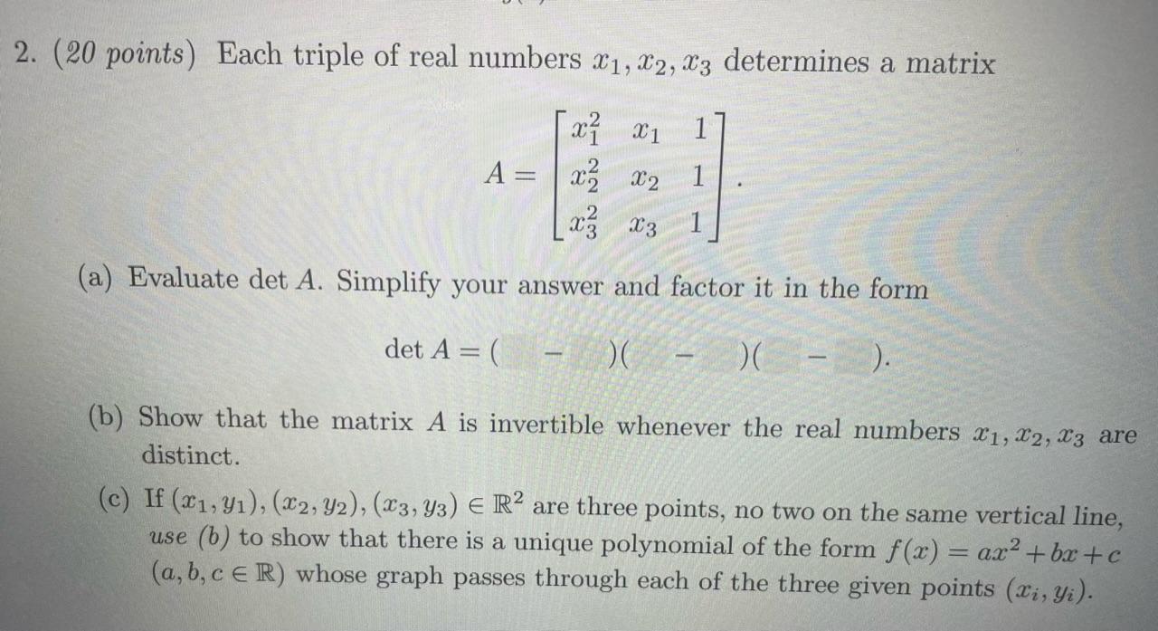 Solved (20 points) Each triple of real numbers x1,x2,x3 | Chegg.com