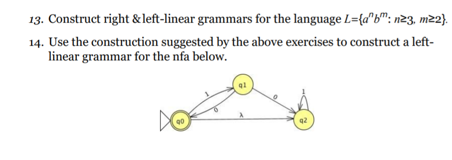 Solved 13. Construct right & left-linear grammars for the | Chegg.com