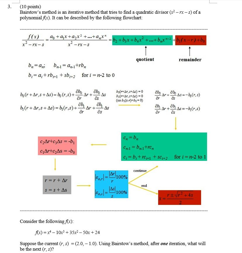 Solved 3. (10 points) Bairstow's method is an iterative | Chegg.com