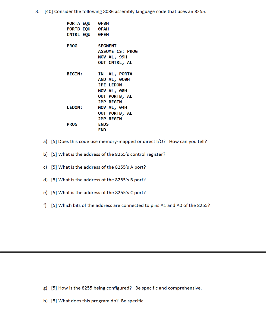 Solved 3. [40] Consider the following 8086 assembly language | Chegg.com