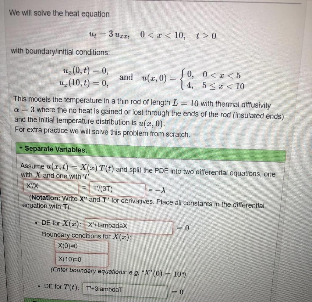 Solved We will solve the heat equation ut = 3 urz, 0