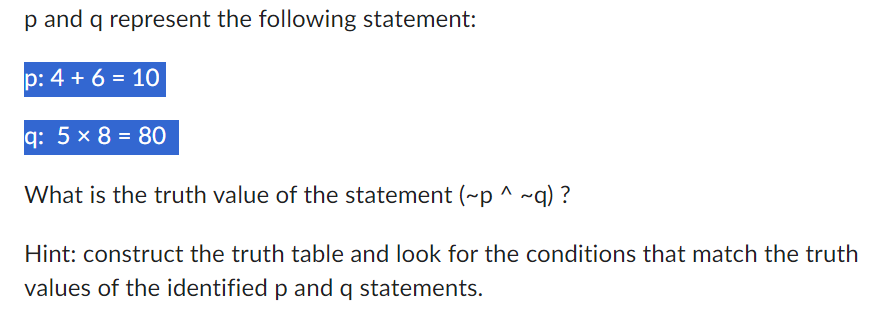 Solved p and q represent the following statement: What is | Chegg.com