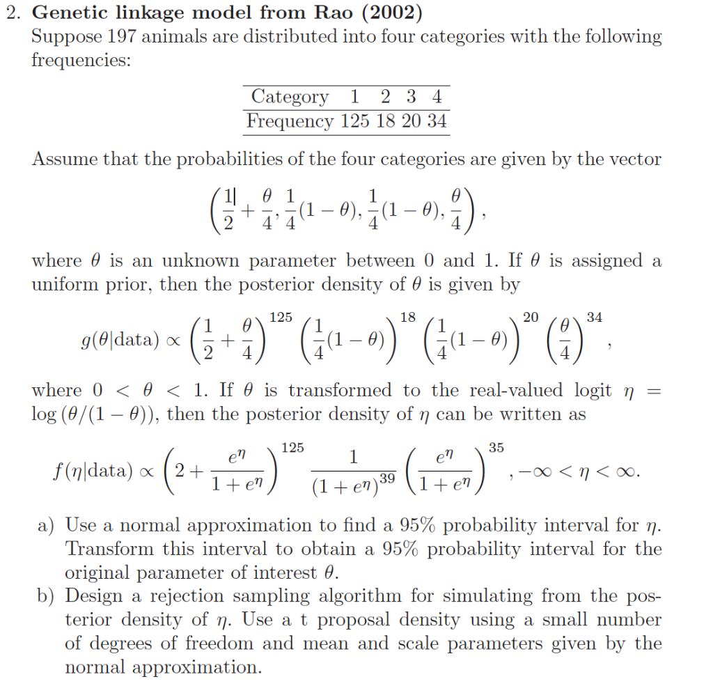 2. Genetic linkage model from Rao (2002) Suppose 197 | Chegg.com